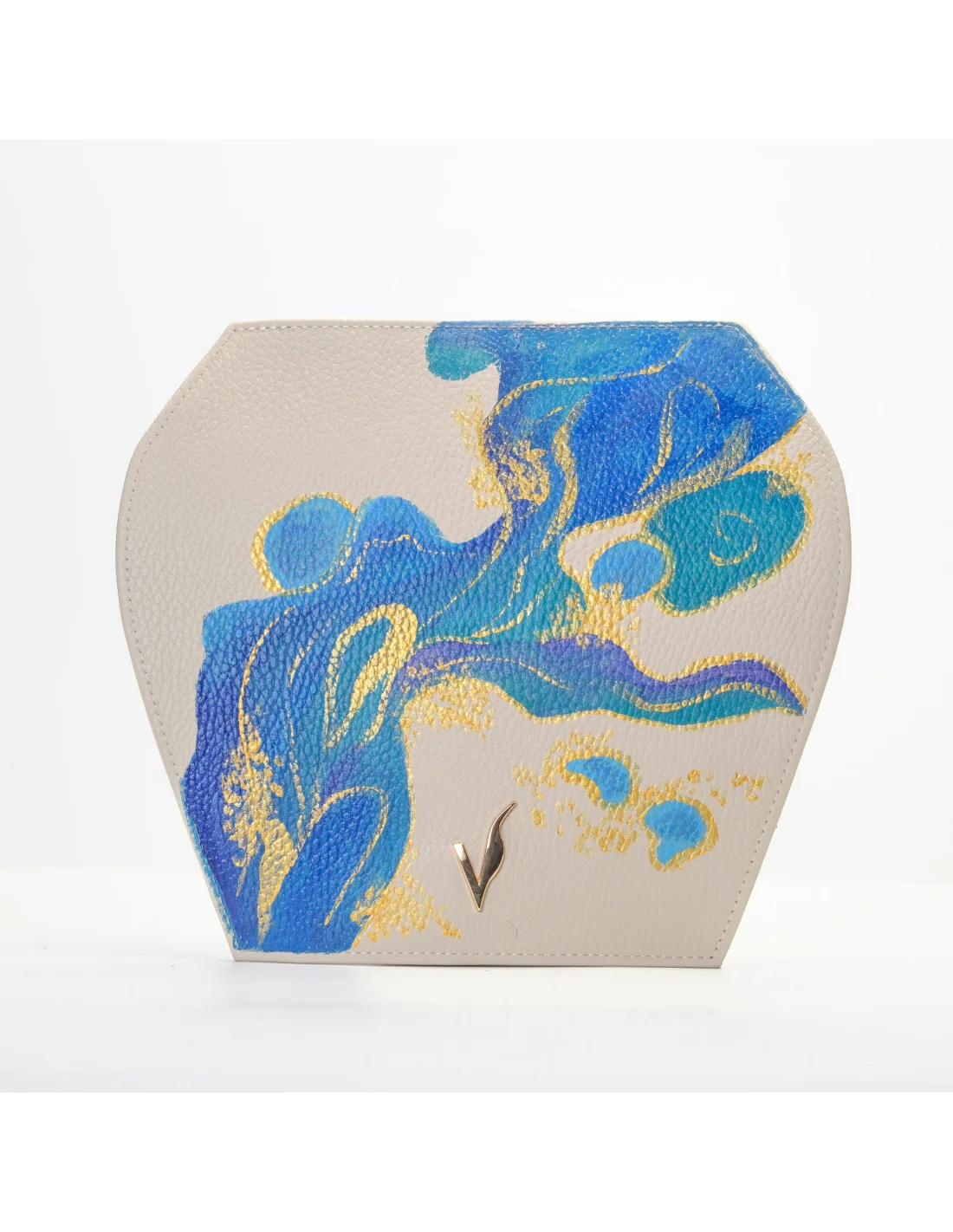 Capac din piele naturala pentru geanta de dama ADA crem pictat